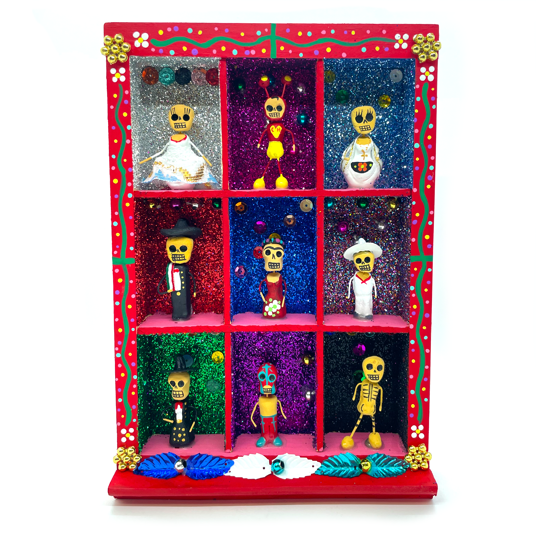 Mexican Art Box Handmade Mexican Folk Art, Pink Clay Box With Colorful